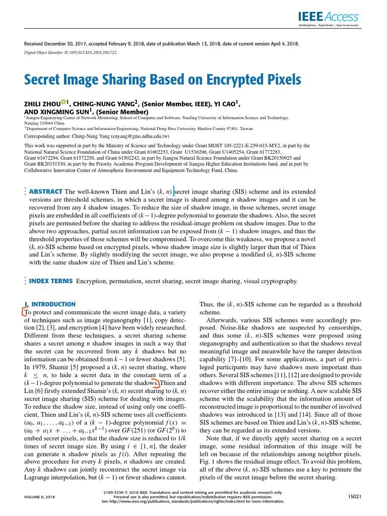 Secret Image Sharing Based On Encrypted Pixels | PDF | Cryptography | Information Age