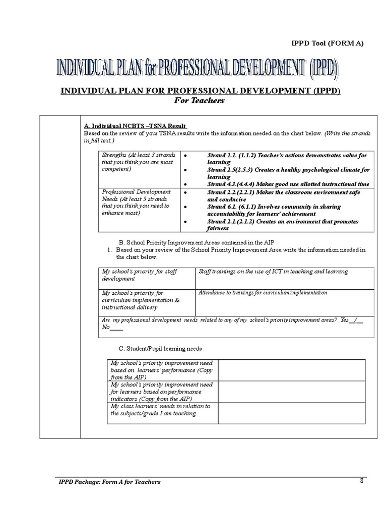 Individual Plan For Professional Development (Ippd) | PDF | Teachers ...