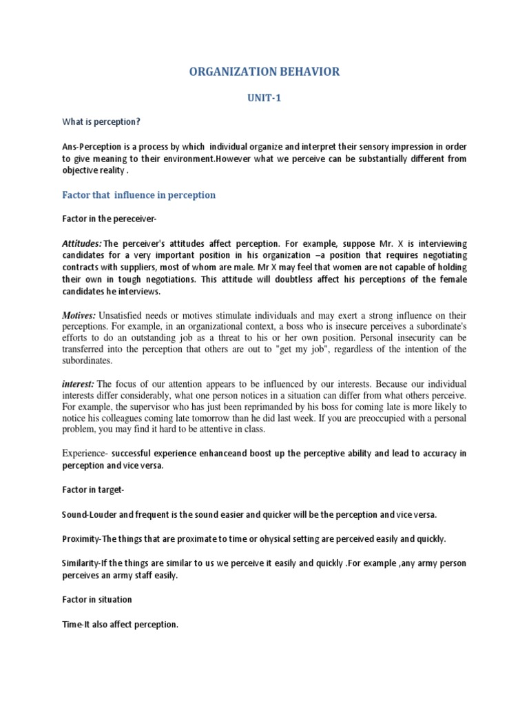 Organization Behavior: What Is Perception? | PDF