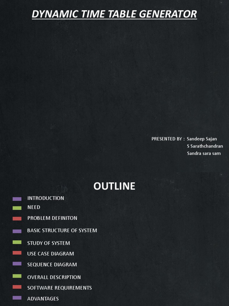 Dynamic Time Table Generator: PRESENTED BY: Sandeep Sajan S ...