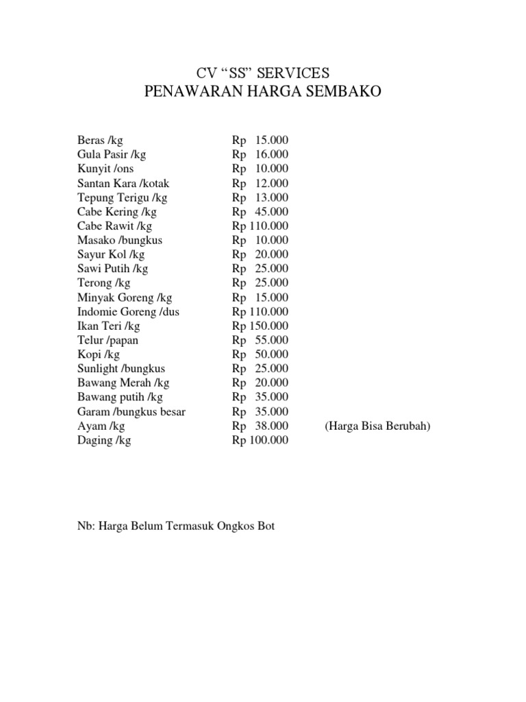 Penawaran Harga Sembako | PDF
