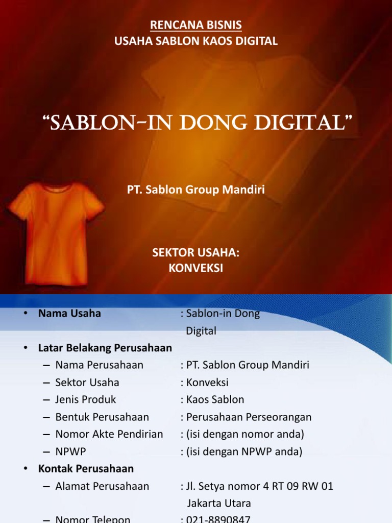 Rencana Bisnis Sablon Kaos | PDF | Karier & Perkembangan | Seni