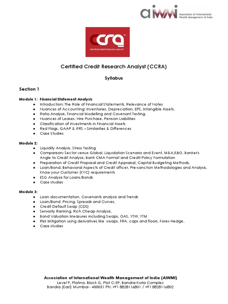 CCRA Syllabus Overview and Modules | PDF | Credit Risk | Credit
