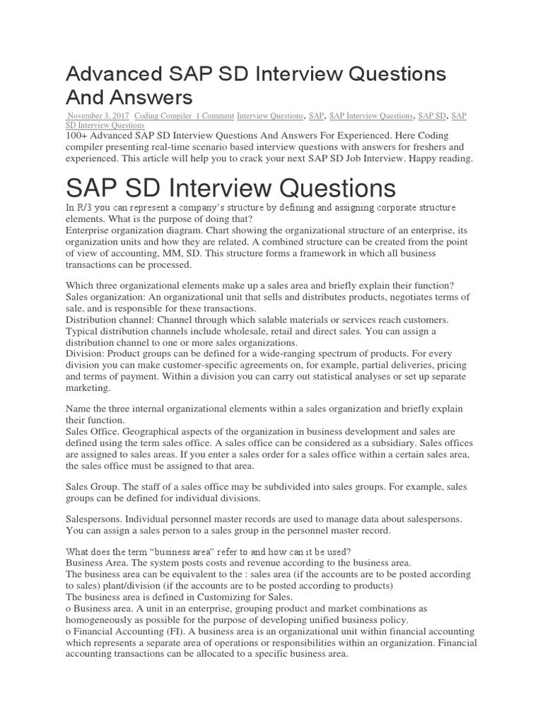 Advanced SAP SD Interview Questions | PDF | Value Added Tax | Debits ...