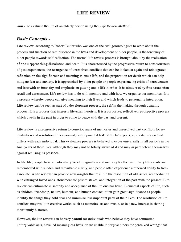 Life Review-Basic Concepts | PDF | Assisted Living | Psychotherapy