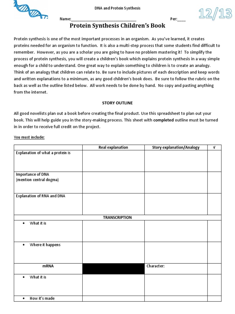 Protein Synthesis Story Project Pap 2015 | PDF | Translation (Biology ...