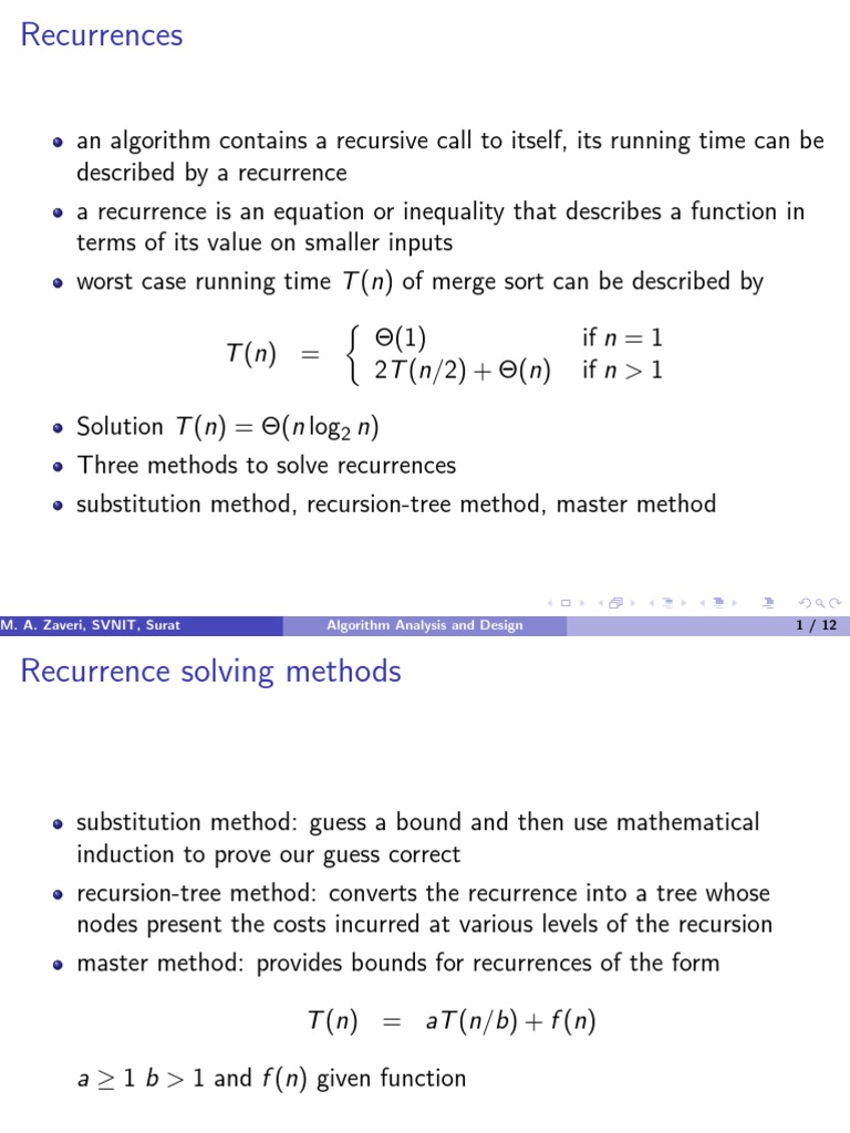 Maz Recurrences Pdf Time Complexity Algorithms
