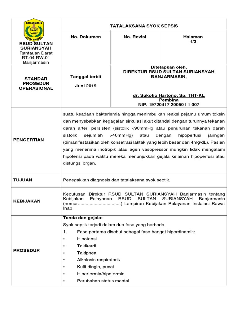 SOP Syok Sepsis | PDF