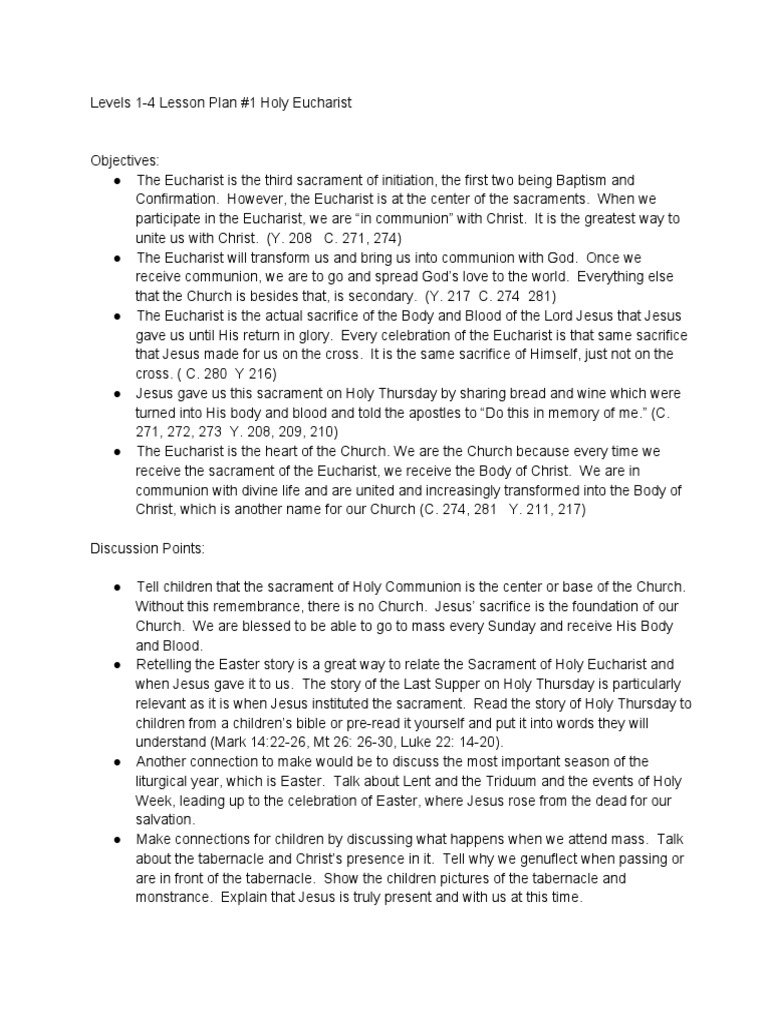 Holy Eucharist Lesson Plans | PDF | Eucharist | Mass (Liturgy)