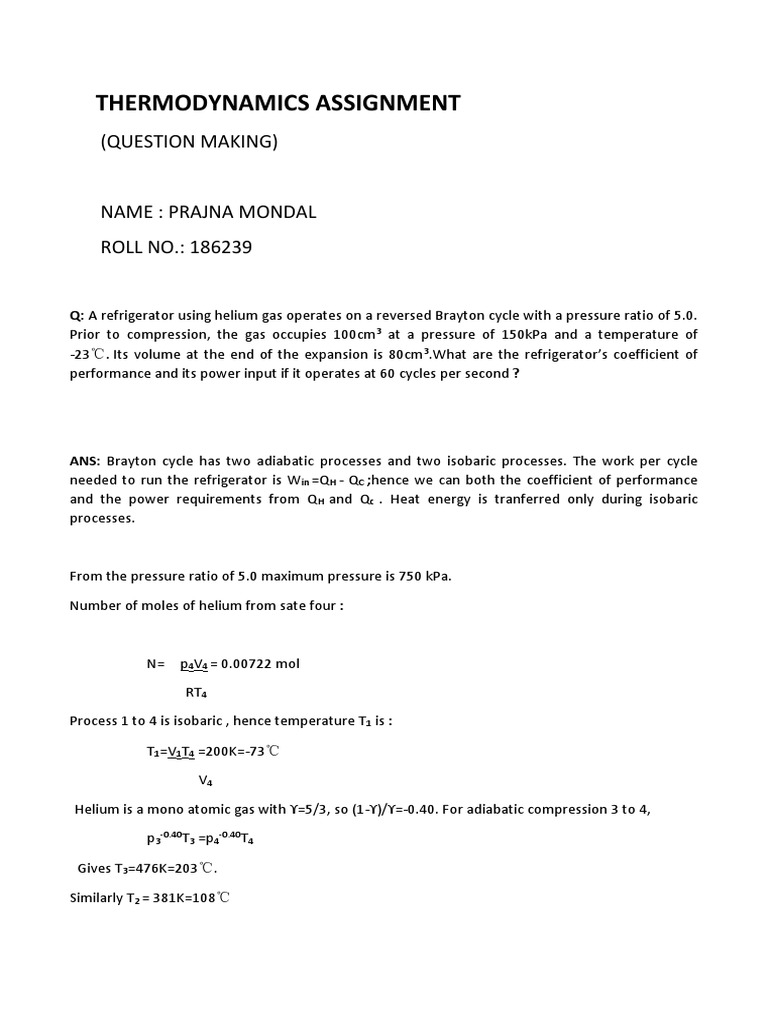 Thermodynamics Assignment: (Question Making) | PDF | Heat | Temperature
