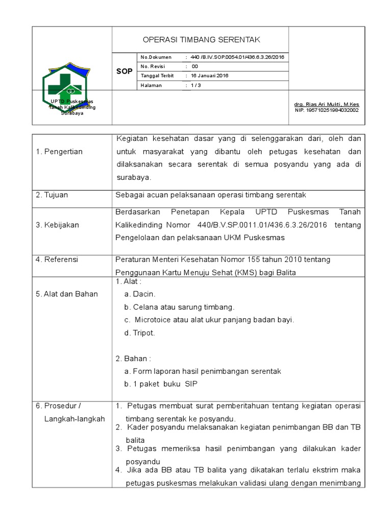 Sop Operasi Timbang Serentak | PDF
