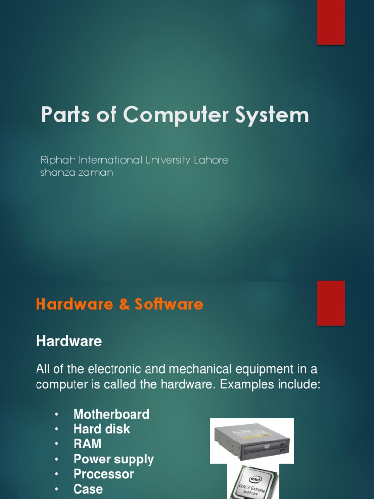 Parts Of Computer System Riphah International University Lahore Shanza Zaman Pdf Computer