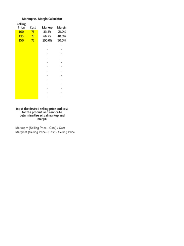 Margin and Markup Calculator Guide | PDF