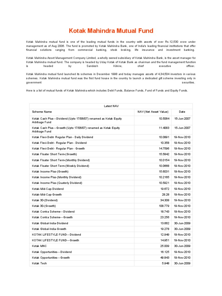 Kotak | PDF | Mutual Funds | Dividend
