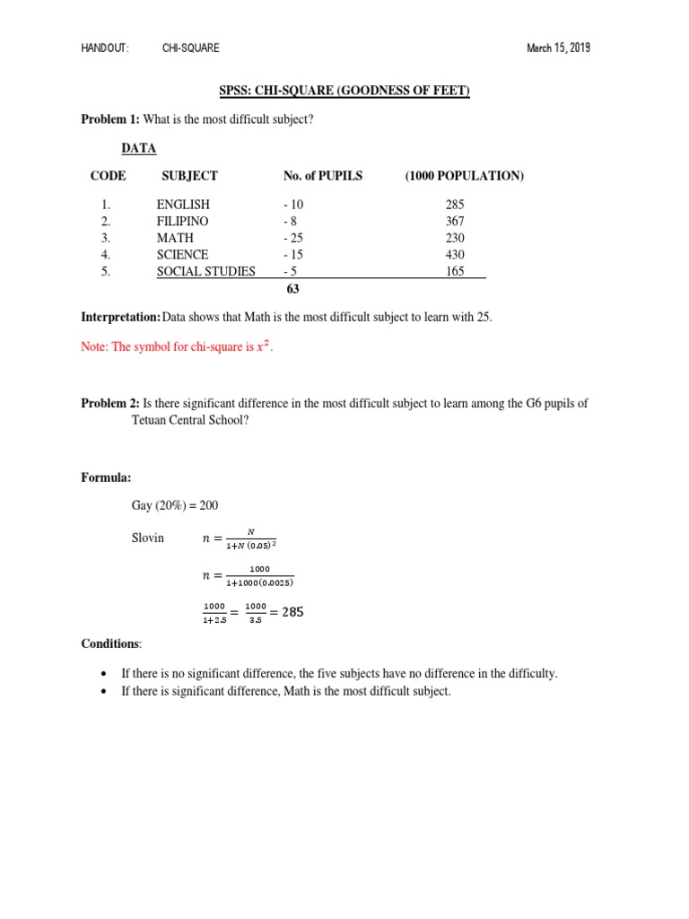 Handout: Chi-Square March 15, 2019 | PDF | Chi Squared Distribution ...