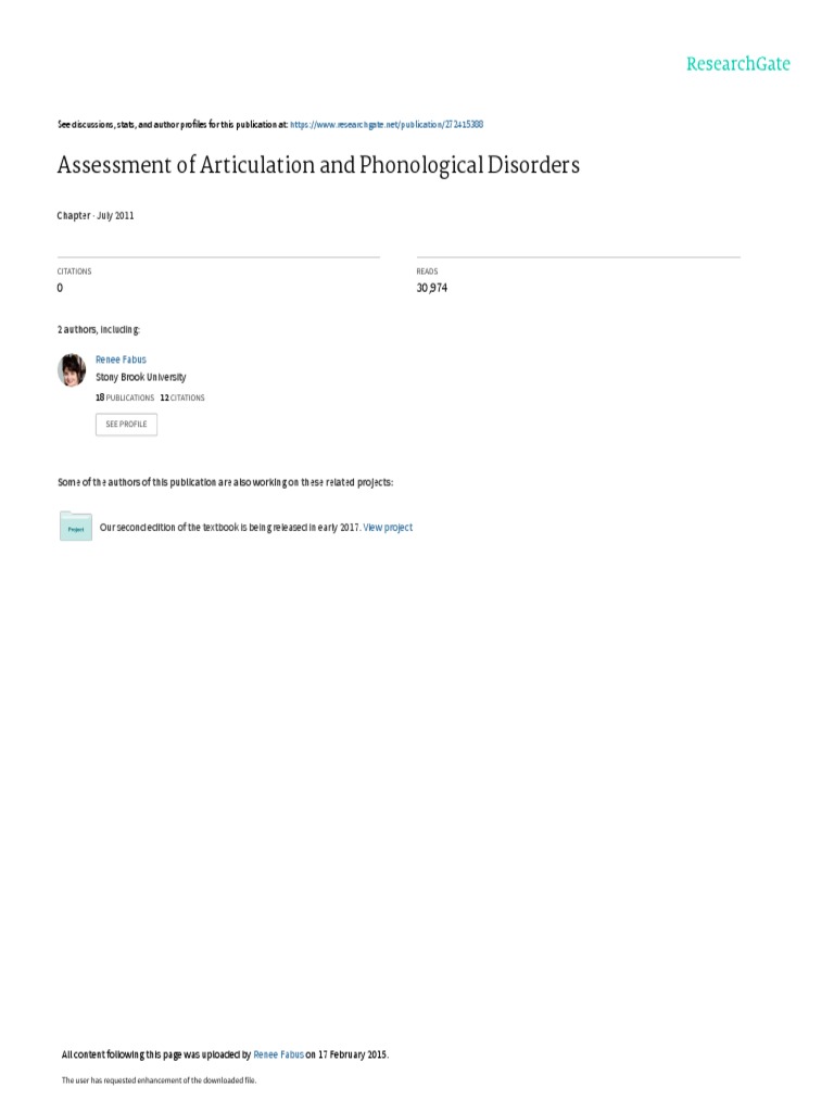 Assessmentof Articulationand Phonological Disorders Chapter 7 | PDF ...
