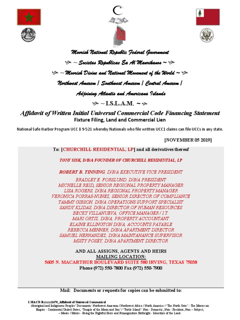 Affidavit of Universal Commercial Code 1 FINANCING STATEMENT Lien | PDF ...