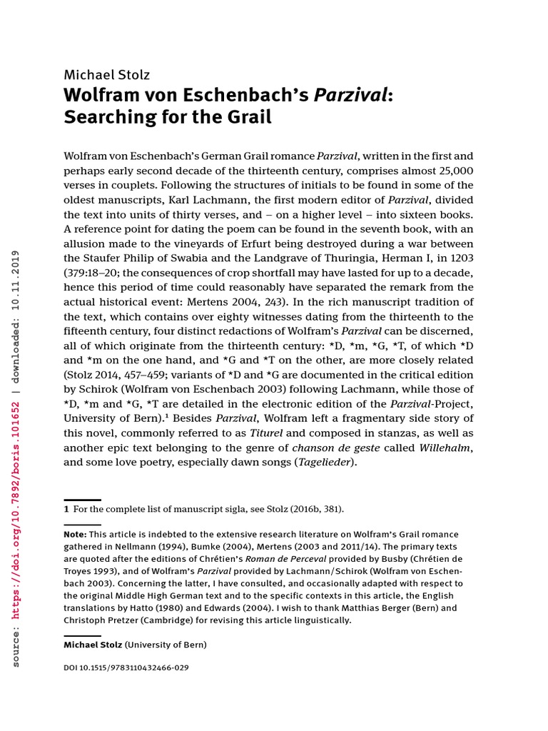 Wolfram von Eschenbach’s Parzival: Tracing the Evolution and ...