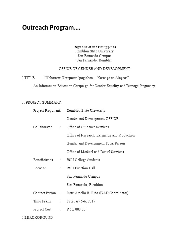 Gad Proposal | PDF | Gender And Development | Gender