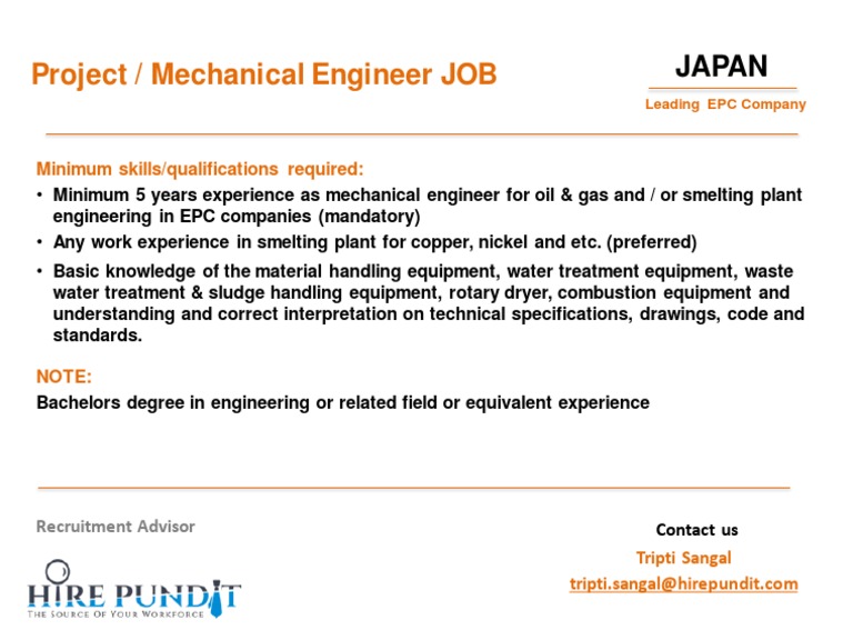 Project / Mechanical Engineer JOB: Japan | PDF