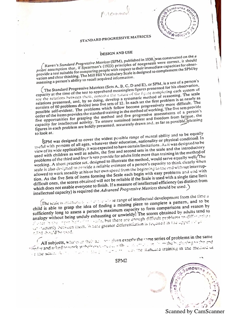 SPM - Standard Progressive Matrices | PDF