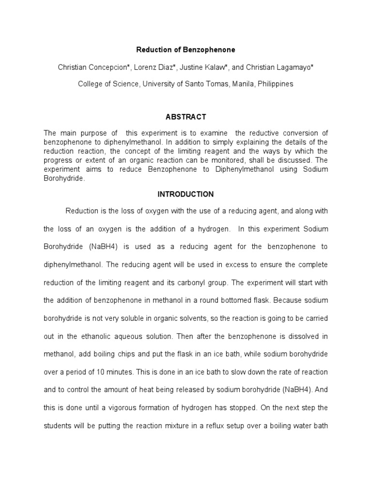 Reduction of Benzophenone | PDF | Chemical Process Engineering | Chemistry