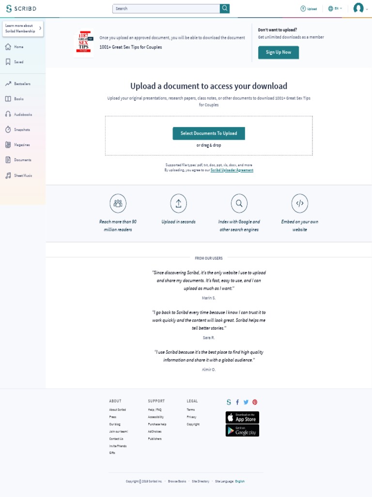 Upload A Document To Access Your Download: 1001+ Great Sex Tips For Couples | PDF | Scribd ...
