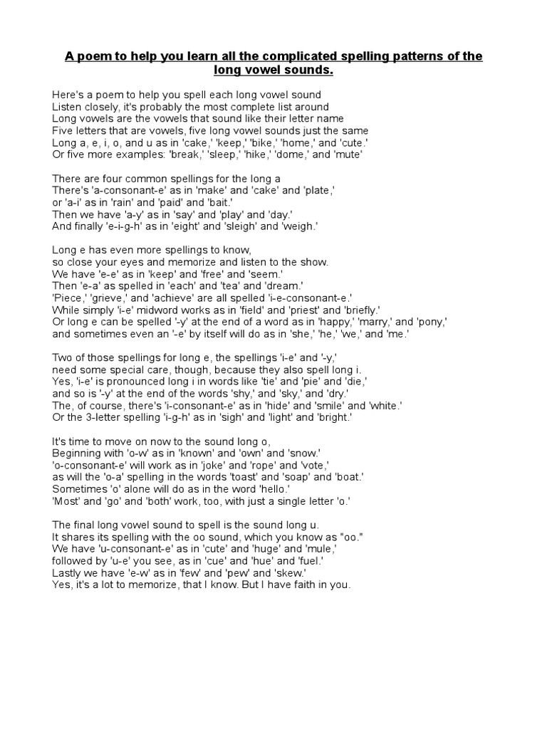 A Poem To Help You Learn All The Complicated Spelling Patterns of The ...