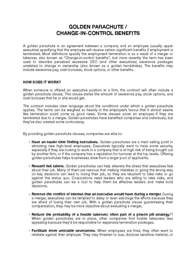 Golden Parachute Explanation | PDF | Employment | Corporations