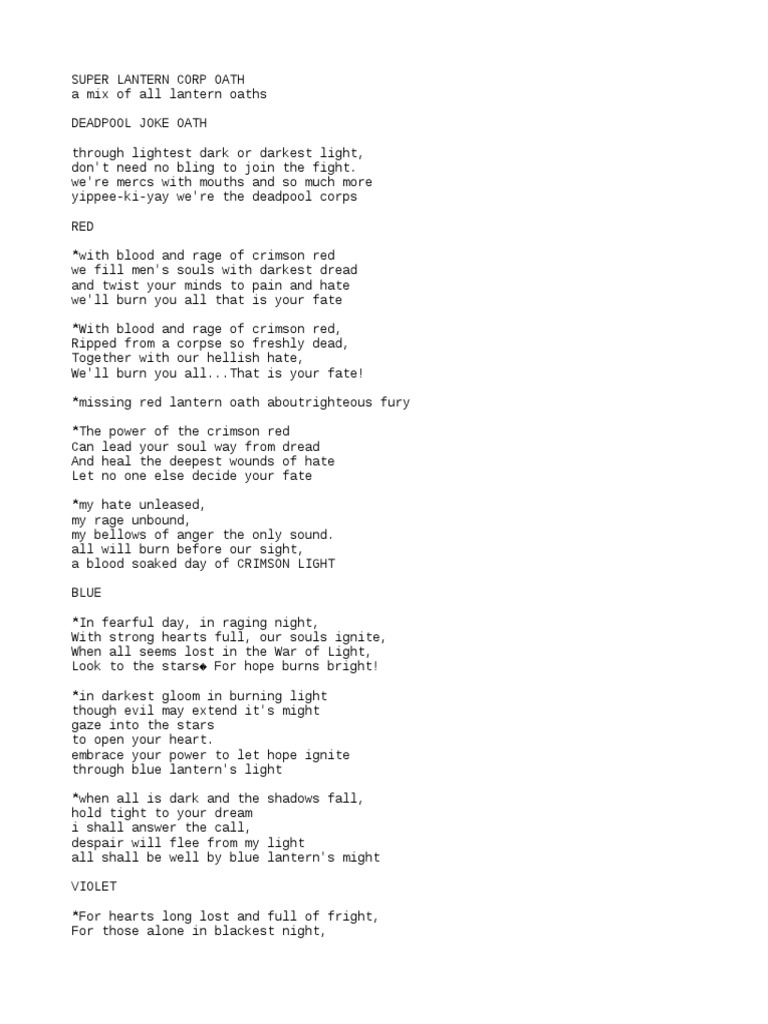 Comprehensive Lantern Corps Oaths | PDF