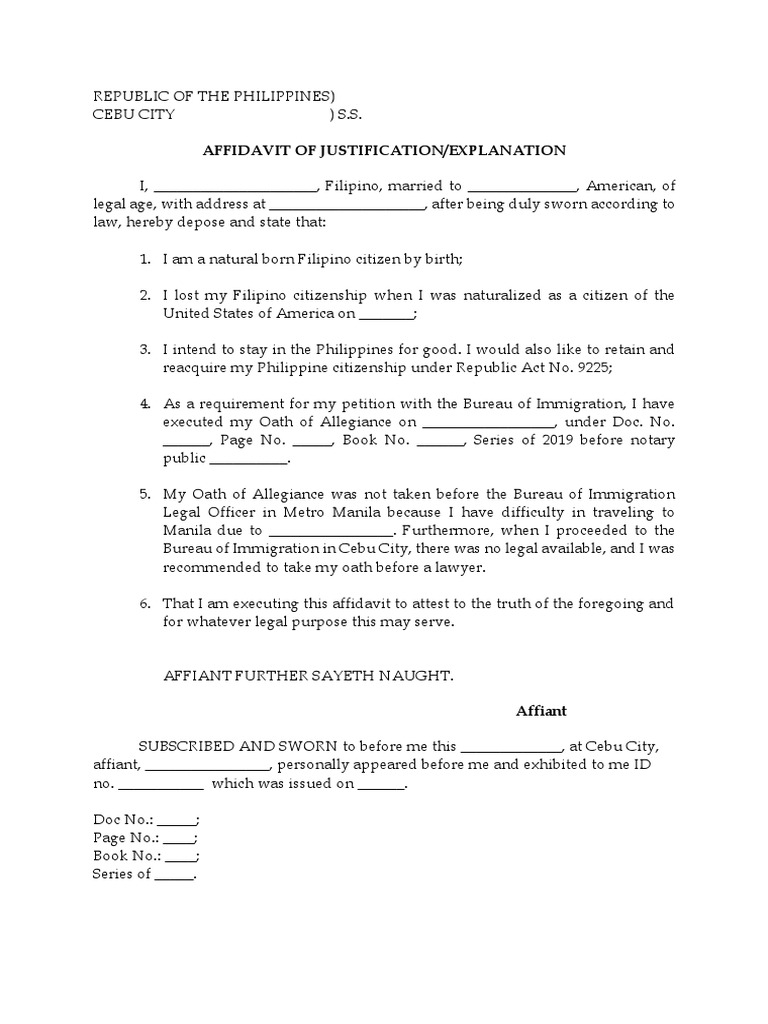 Affidavit of Justification (Oath of Allegiance) | PDF
