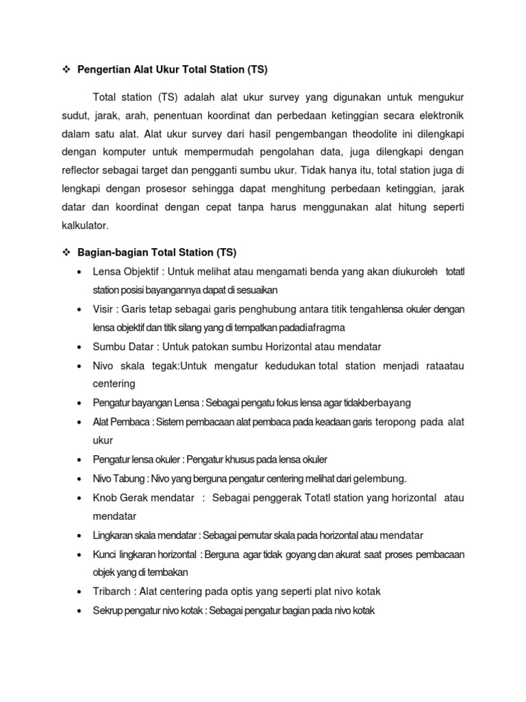 Pengertian Alat Ukur Total Station (TS) | PDF