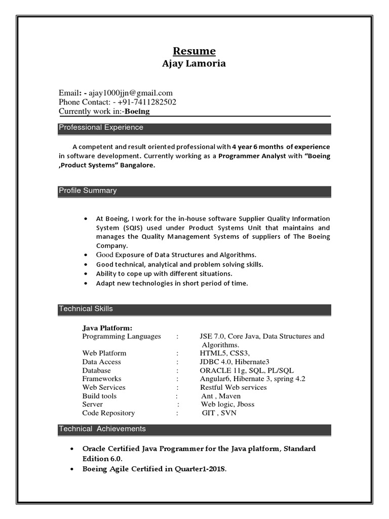 Resume: Ajay Lamoria | PDF | Java (Programming Language) | Representational State Transfer