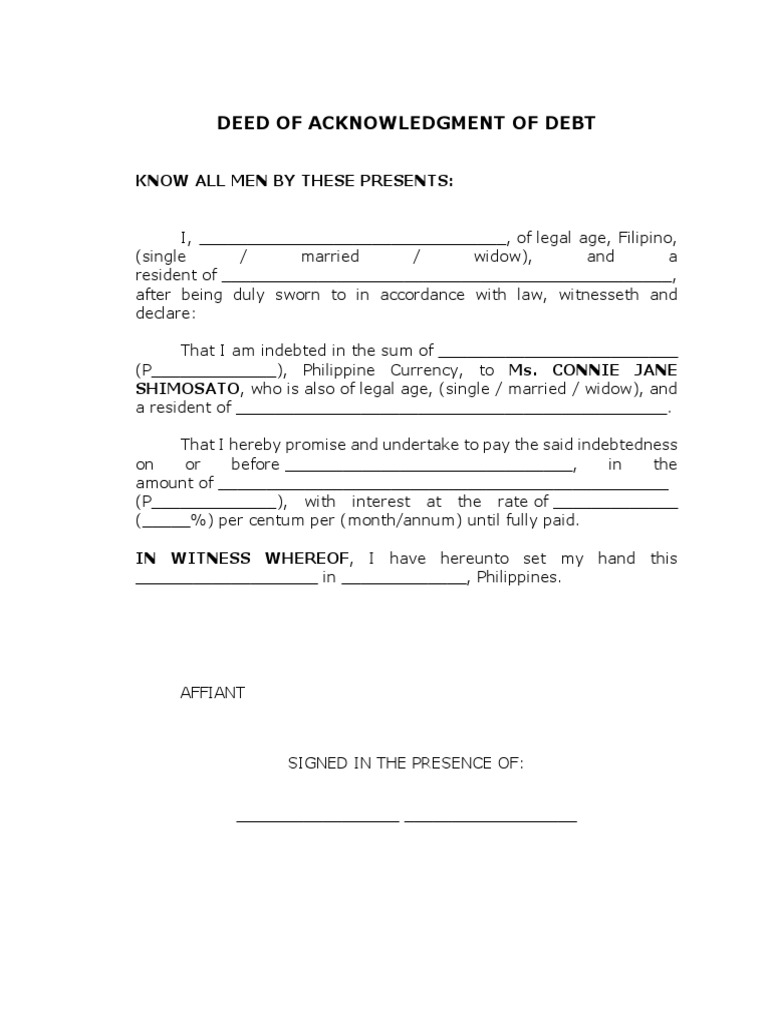 Acknowledgment of Debt Deed | PDF