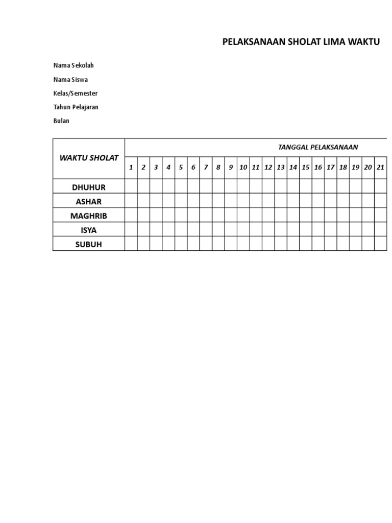 Check List Sholat Oke | PDF