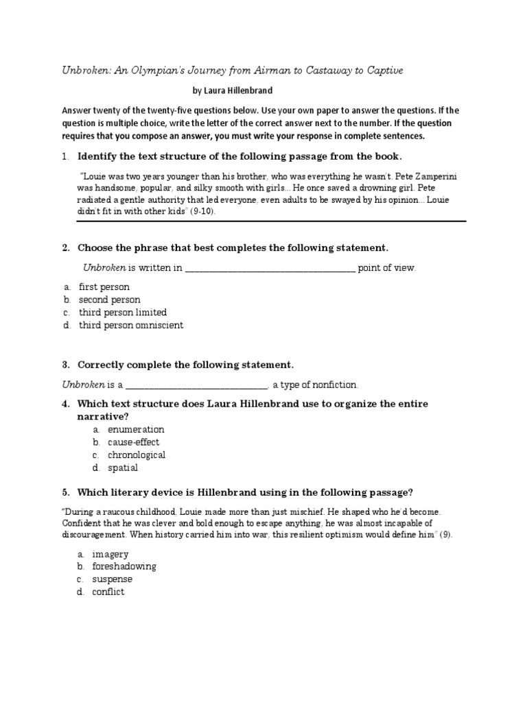 8th Grade Nonfiction Unbroken Test PDF | PDF | Consolidated B 24 Liberator