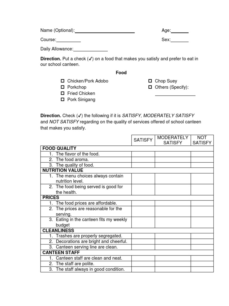 Student Satisfaction Survey of School Canteen | PDF
