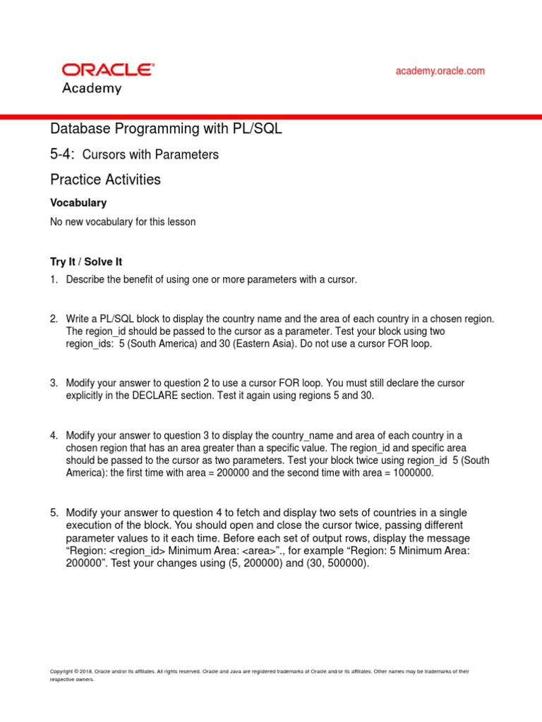 Database Programming With Pl Sql 5 4 Practice Activities Pdf