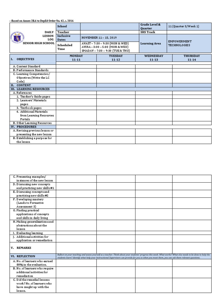 Based On Annex 2B.6 To Deped Order No. 42, S. 2016 | PDF | Teachers | Cognition