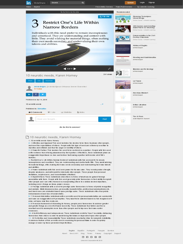 10 Neurotic Needs, Karen Horney | PDF | Psychological Concepts | Psychology