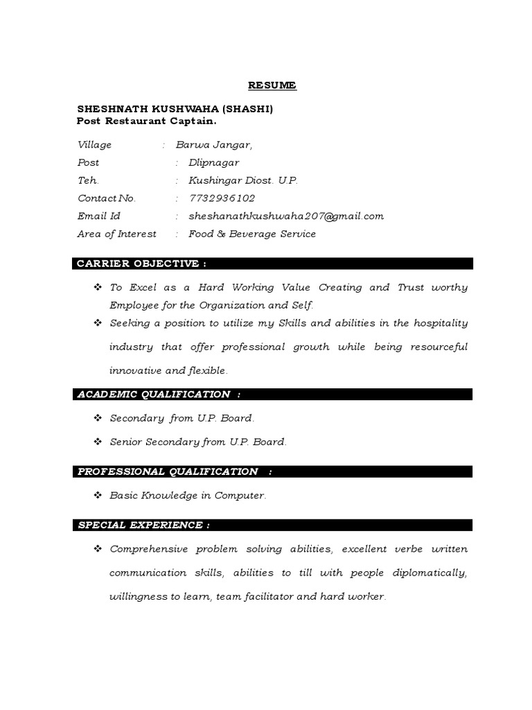 Resume Sheshnath Kushwaha (Shashi) | PDF