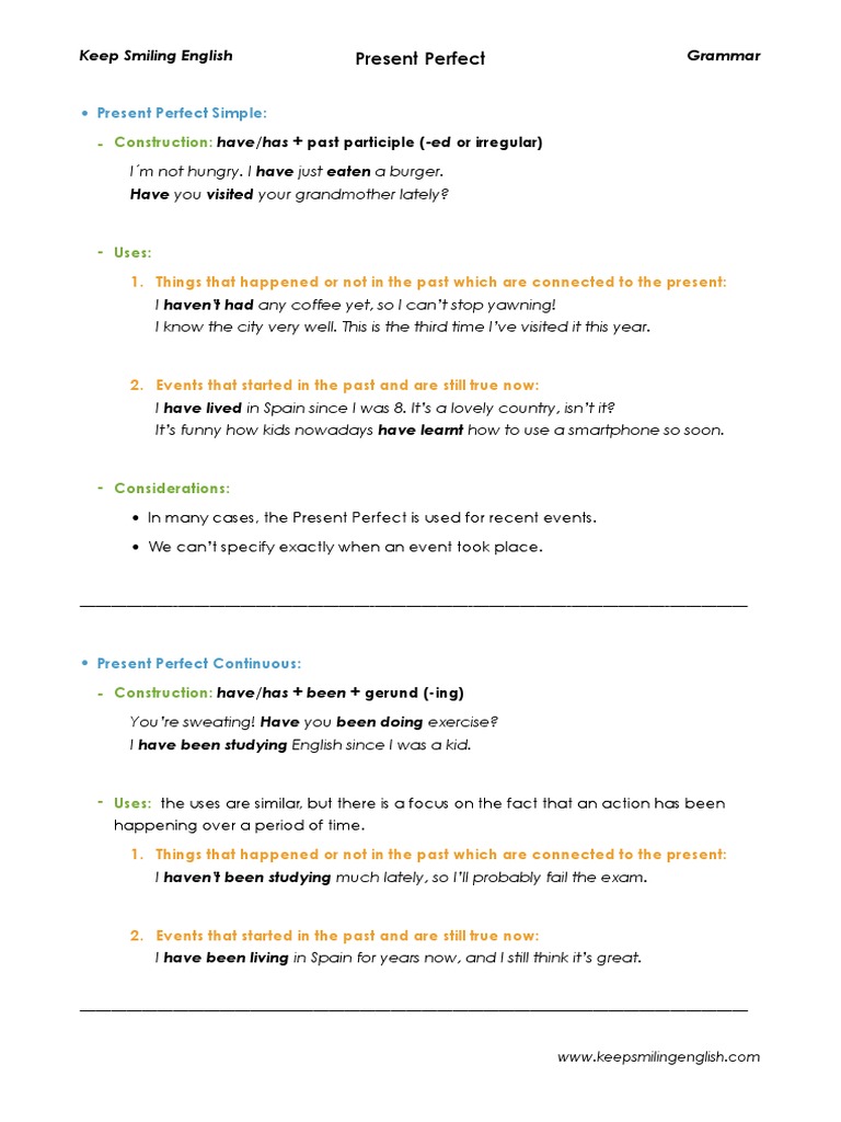 Present Perfect (Simple & Continuous) | PDF | Syntactic Relationships | Languages