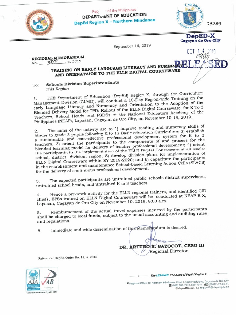 RM - 598 - Training On Early Language Literacy and Numeracy and ...