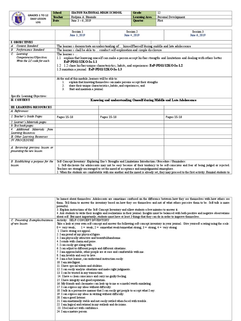 Understanding Yourself Through Self-Concept Inventory | PDF | Self ...
