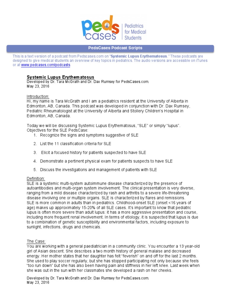 SLE Script | PDF | Systemic Lupus Erythematosus | Immunology