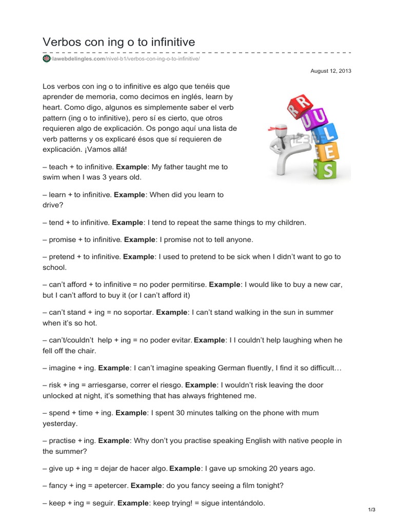 Verbos con ING o To Infinitive Guía | PDF
