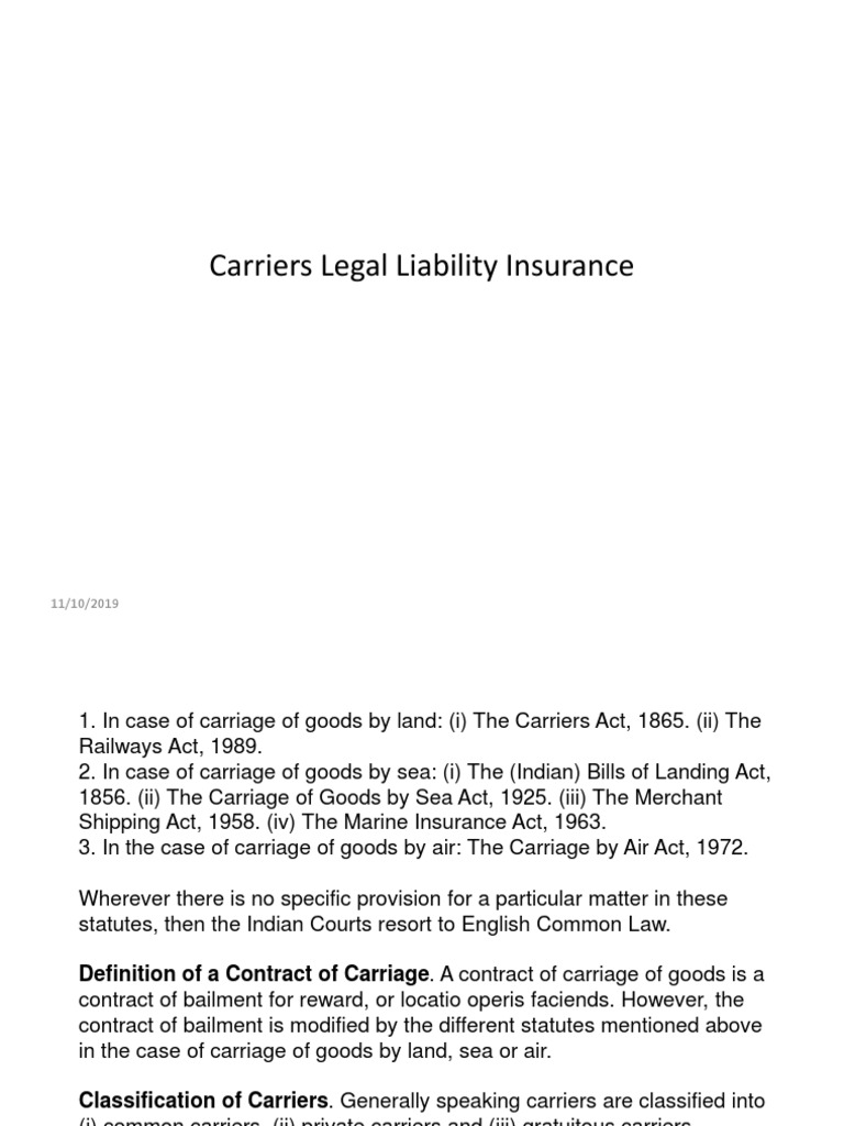 Carriers Legal Liability Insurance Overview | PDF | Common Carrier | Cargo