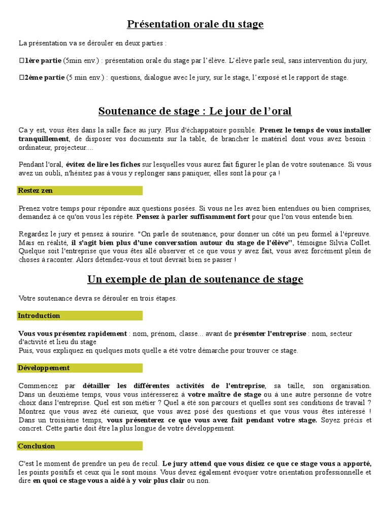 Présentation orale de stage 3ème | PDF