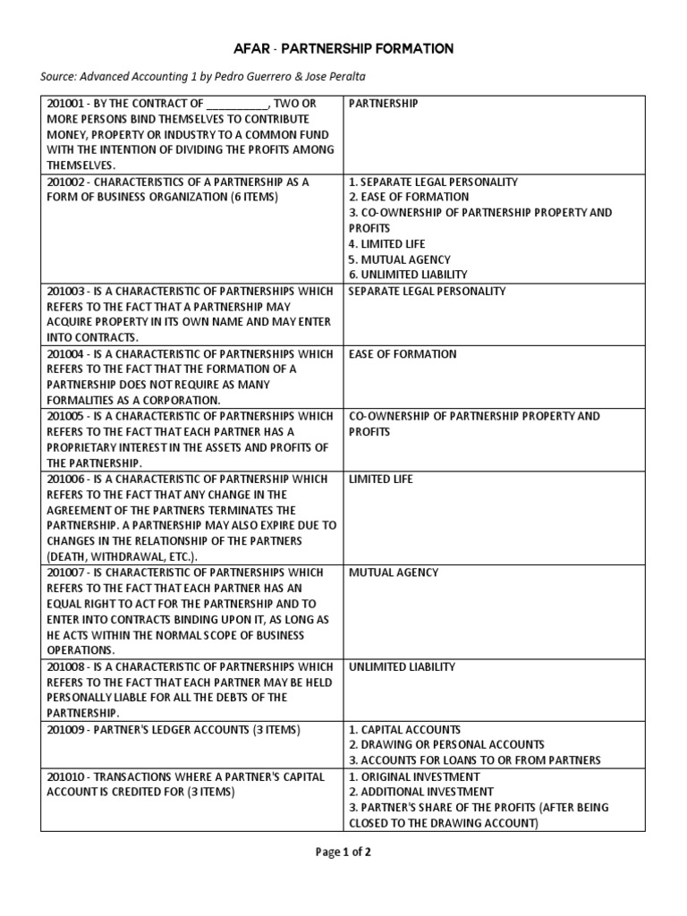 (201001 - 201020) Afar - Partnership Formation (Doc Version) | PDF ...