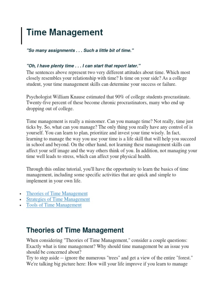 Time Management Theory | PDF | Time Management | Professional Skills
